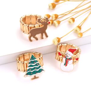 ANGLESJELL Christmas Rings Set for Women (Tree+Snowman+Deer, 6.5)