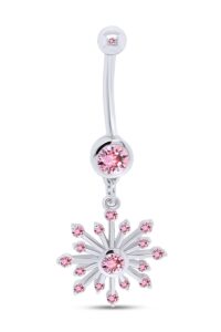 affy round shape simulated tourmaline snowflake belly button navel ring in 14k white gold over sterling silver