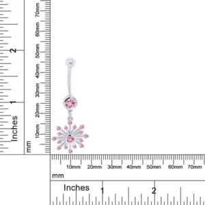 AFFY Round Shape Simulated Tourmaline Snowflake Belly Button Navel Ring in 14K White Gold Over Sterling Silver