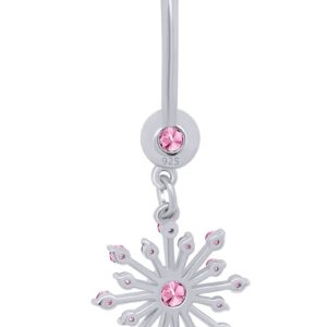 AFFY Round Shape Simulated Tourmaline Snowflake Belly Button Navel Ring in 14K White Gold Over Sterling Silver