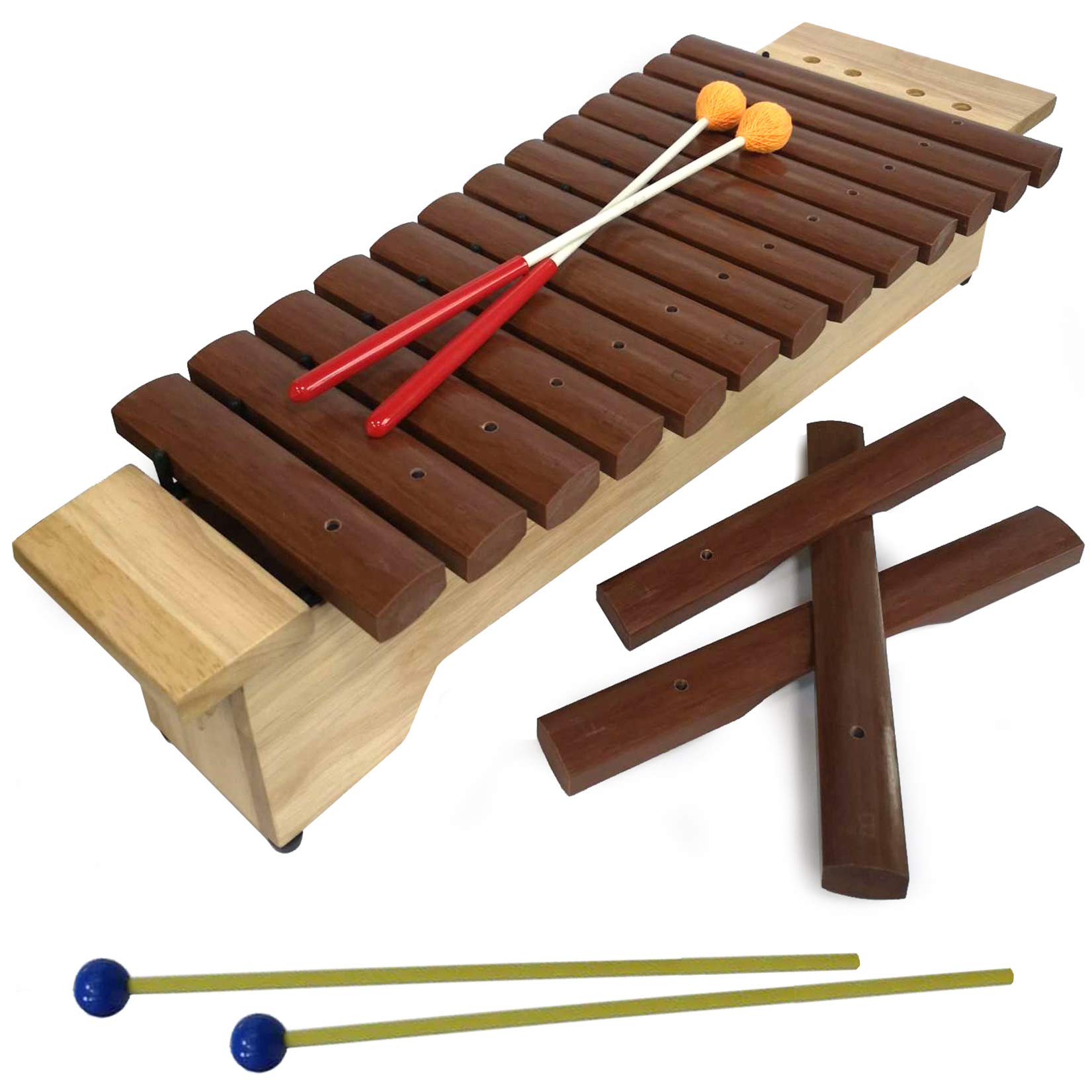 Orff Soprano Xylophone with Resonator, 16 Fiberglass Keys, 2 Pairs of Mallets