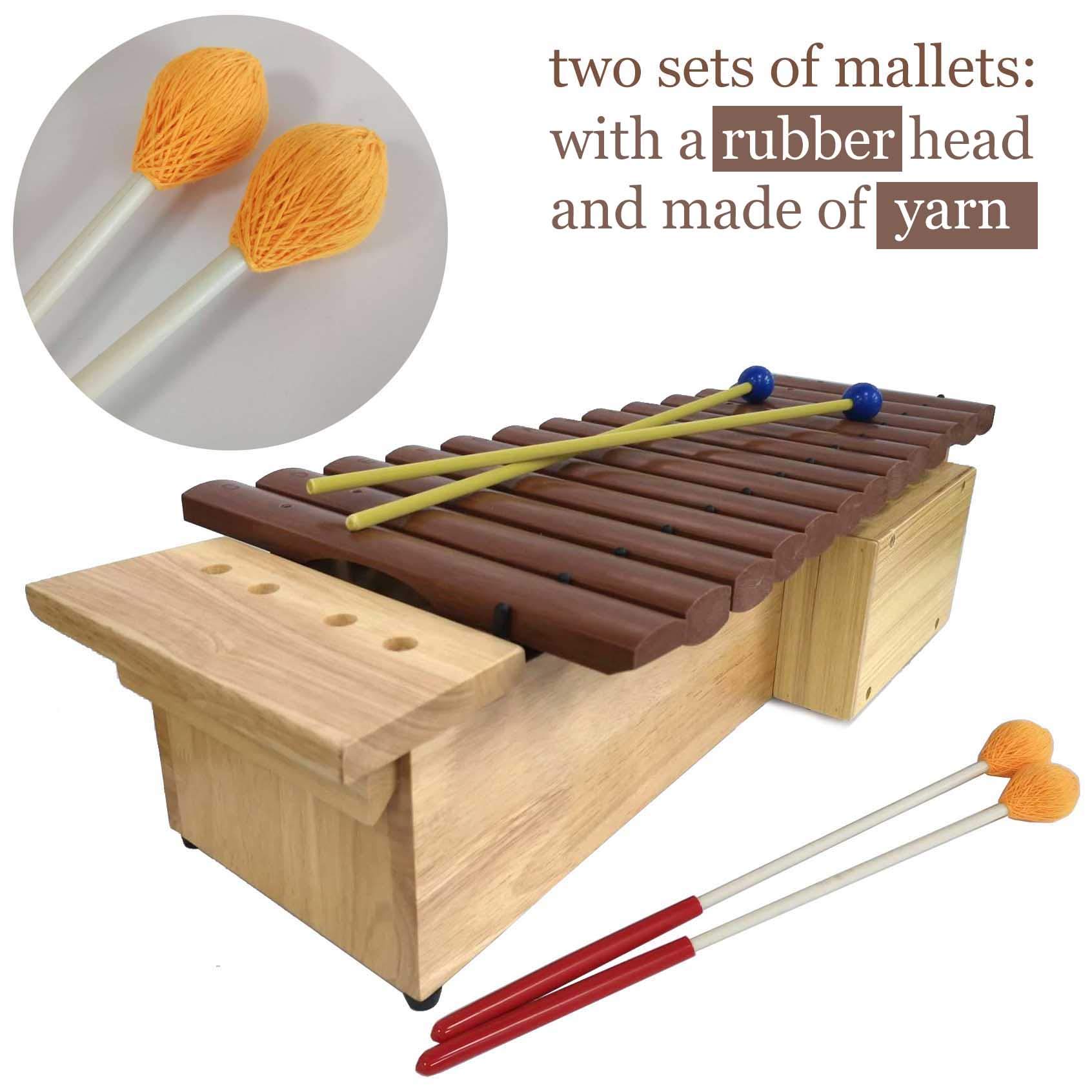 Orff Soprano Xylophone with Resonator, 16 Fiberglass Keys, 2 Pairs of Mallets