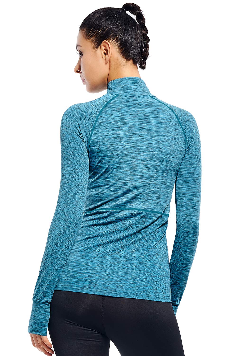 Zengjo Long Sleeve Running Shirts Women Half Zip Thumb Holes(Blue/Grey,S)