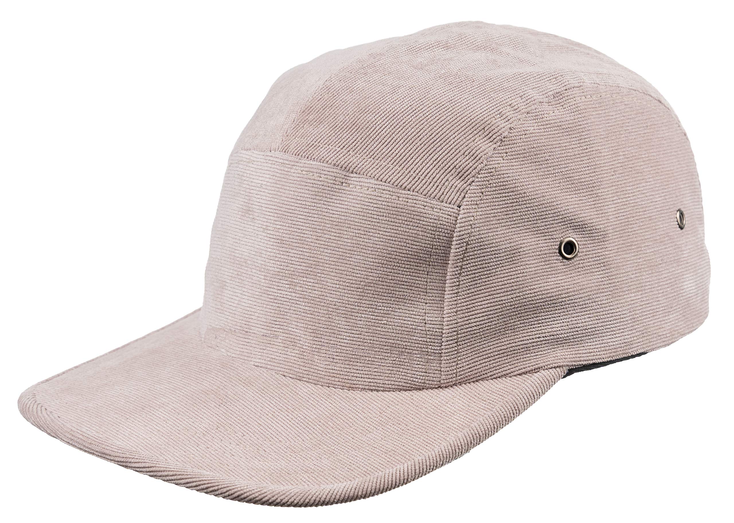 FLVFF 5 Panel Hat for Men Women Flat Brim Baseball Cap Urban Street Camper Hats (F1) (Beige Corduroy)