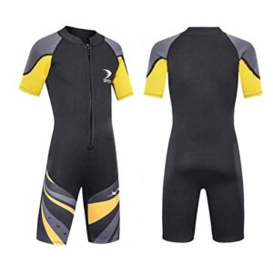 zcco kids short wetsuits 2.5mm children's neoprene suit short sleeve, youth boy's and girl's one piece shorty wetsuit for diving,swimming,surfing water sports(dk-bk-m)