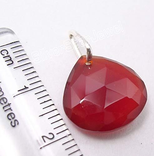 SilverStarJewel 925 Solid Sterling Silver Red Cut Carnelian tcw 8.8 Pendant 0.8"