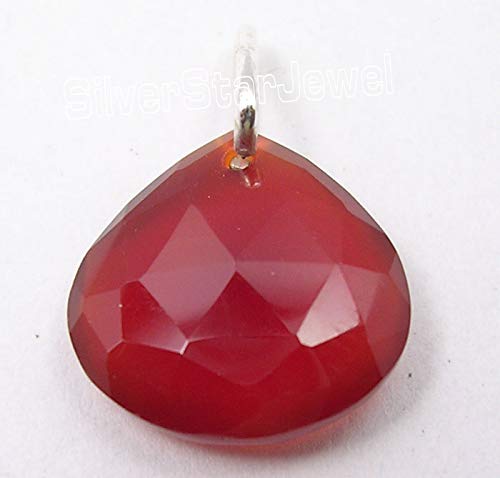 SilverStarJewel 925 Solid Sterling Silver Red Cut Carnelian tcw 8.8 Pendant 0.8"