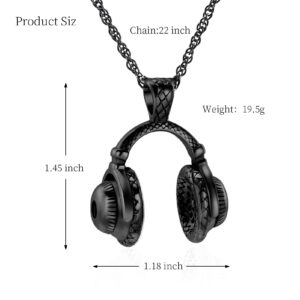 shajwo Cremation Jewelry Headphone Urn Necklace for Ashes for Women Men Keepsake Memorial Music Headset Ashes Pendant,Black