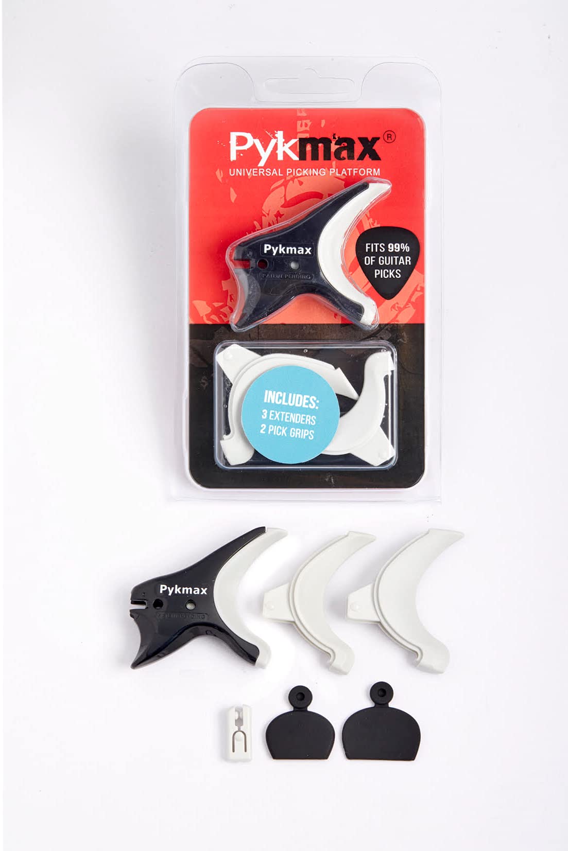 Pykmax UPP - Snap-In and Instantly Upgrade Your Guitar Pick - Includes Three Extenders, Two Pick Grips - Ergonomic, Never Drop Your Pick Design. For All Player Levels.