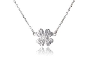 dote lucky four leaf clover pendant dainty genuine .925 sterling silver hammered necklace w/ 16-18" adjustable chain