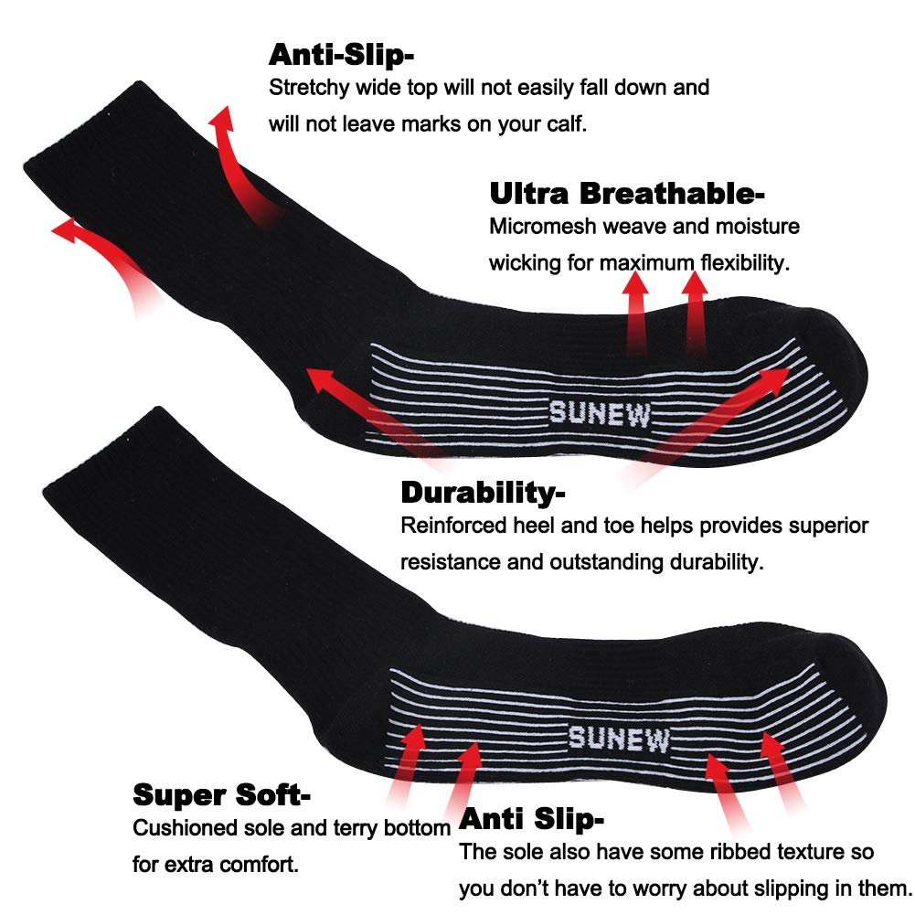 Sunew Bamboo Dress Socks, Mens Absorb Sweat Seamless Toe Casual Crew Mid Calf Cycking Cushioned Bamboo Athletic Outdoor Hiking Trekking Workout Socks Black L 3 Pack