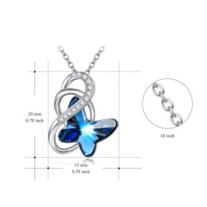 AOBOCO Sterling Silver Infinity Butterfly Necklace for Women, Butterfly Pendant Made with Crystal from Austria, Blue Butterfly Gifts for Butterfly Lovers, Birthday Anniversary Jewelry Gifts for Her