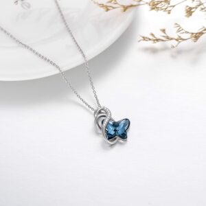 AOBOCO Sterling Silver Infinity Butterfly Necklace for Women, Butterfly Pendant Made with Crystal from Austria, Blue Butterfly Gifts for Butterfly Lovers, Birthday Anniversary Jewelry Gifts for Her