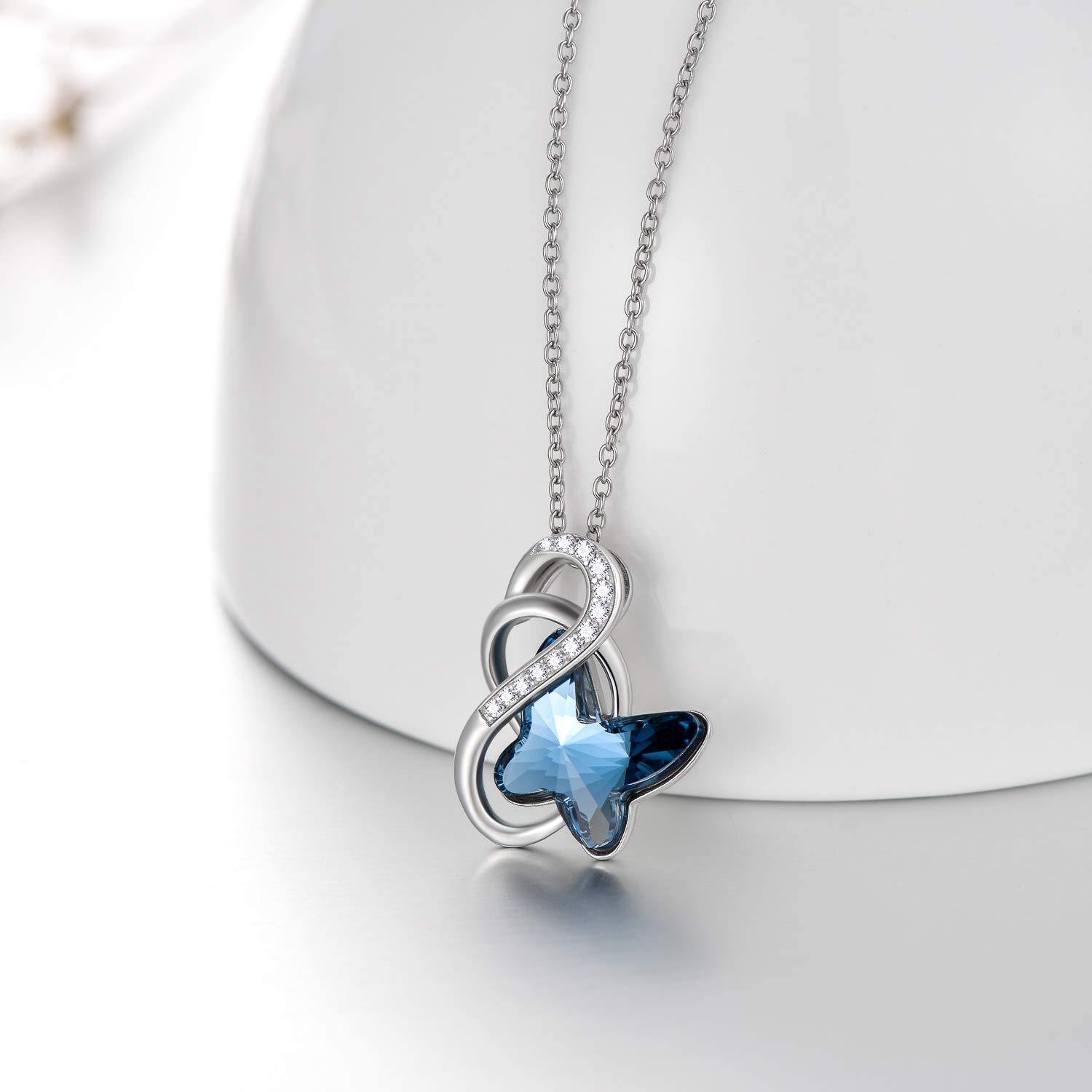 AOBOCO Sterling Silver Infinity Butterfly Necklace for Women, Butterfly Pendant Made with Crystal from Austria, Blue Butterfly Gifts for Butterfly Lovers, Birthday Anniversary Jewelry Gifts for Her