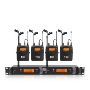 xtuga rw2080 wireless in ear monitor system 2 channel 4 bodypacks iem system mono in ear monitor wireless 300ft, in ear monitor for musicians 40 uhf frequencies 902-928mhz, for band, stage or studio