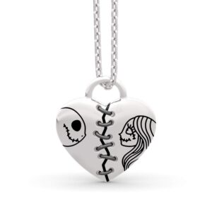 jeulia jack skellington and sally heart necklace 925 sterling silver the nightmare before chirstmas pendant necklace halloween chrismas romantic jewelry gift for women men girlfriend