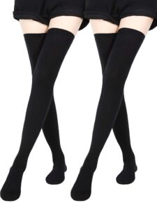 satinior extra long socks thigh high cotton socks extra long knee boot stockings for women (black)