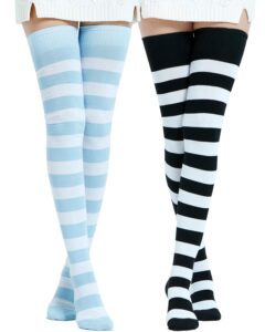 kayhoma extra long cotton stripe thigh high socks over the knee high socks, 2 pairs…