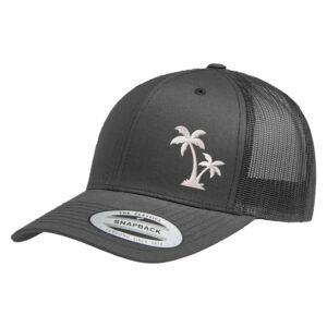 love sketches embroidered palm tree silhouette trucker snapback cap mesh back men and women (charcoal)