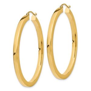 Large 14k Yellow Gold Square-Tubed Hoop Earrings (3mm Thick), (45mm)