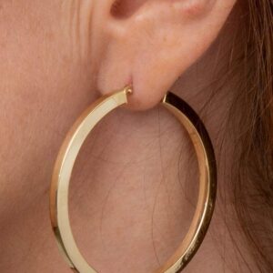 Large 14k Yellow Gold Square-Tubed Hoop Earrings (3mm Thick), (45mm)