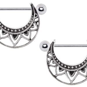 Pierced Owl Tribal Crescent Moon Half Circle Nipple Rings, Sold as a Pair