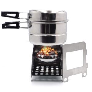 httmt- et-cook001+002-m- portable camping outdoor stove cookware stainless steel cooking picnic bowl pot pan set