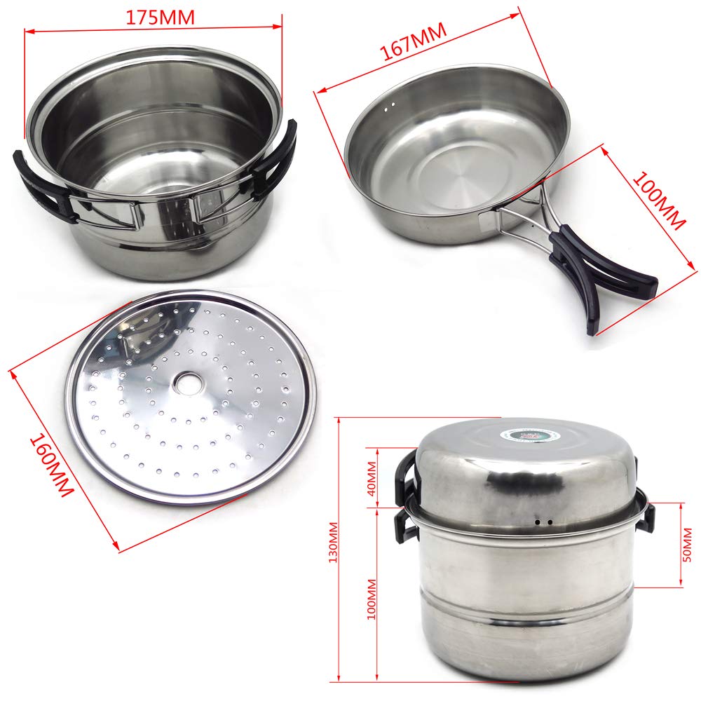 HTTMT- ET-COOK001+002-M- Portable Camping Outdoor Stove Cookware Stainless Steel Cooking Picnic Bowl Pot Pan Set