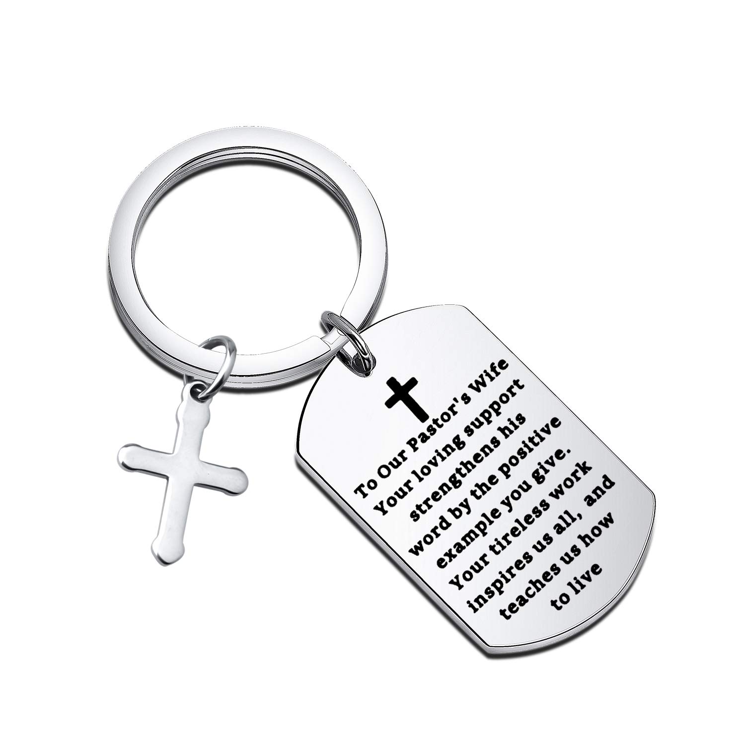 FEELMEM Pastors Wife Gift Religious Jewelry To Our Pastor's Wife Your Loving Support Strengthen His Word By the Positive Example You Give Keychain Minister's Wife Gift (silver)