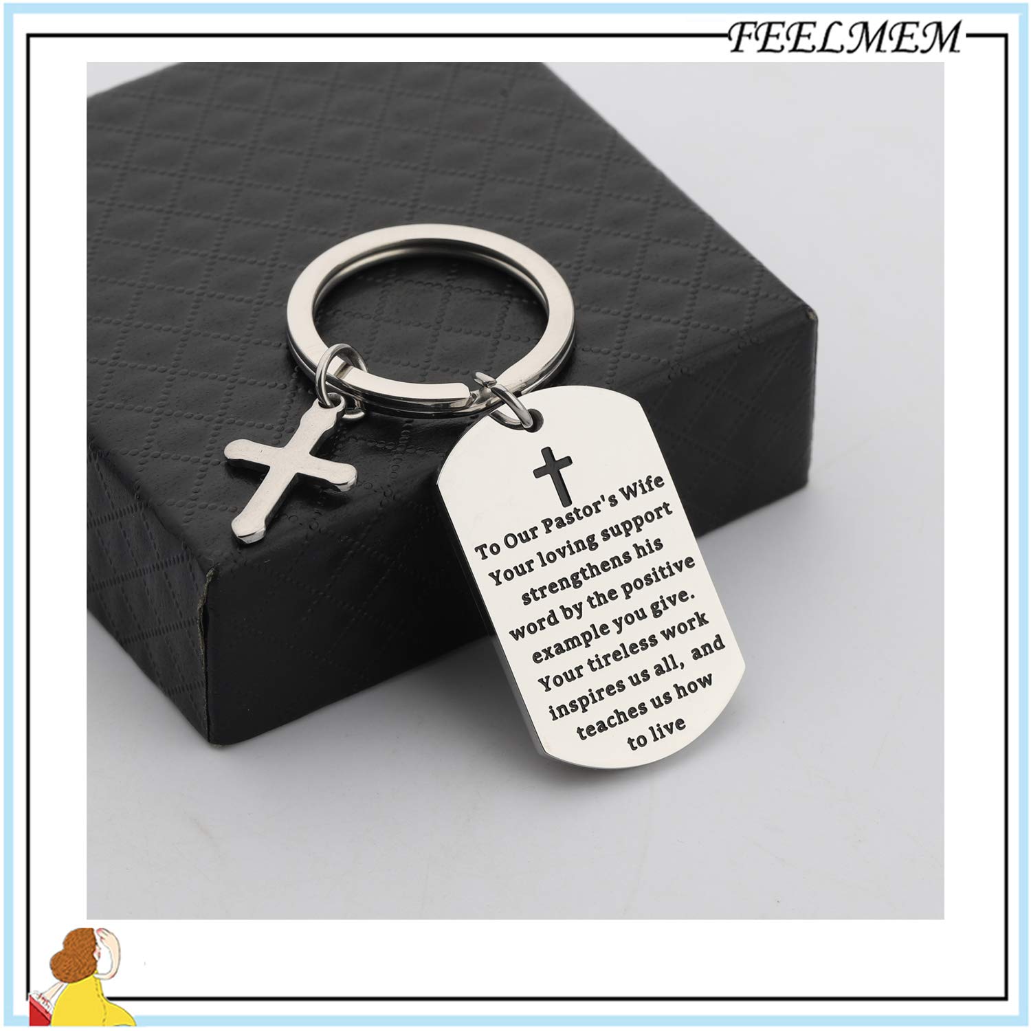 FEELMEM Pastors Wife Gift Religious Jewelry To Our Pastor's Wife Your Loving Support Strengthen His Word By the Positive Example You Give Keychain Minister's Wife Gift (silver)