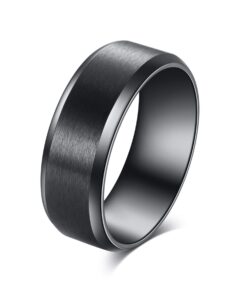 tornito stainless steel black brushed ring wedding band matte finish beveled polished edge comfort fit for men women 8mm wide size 10.5