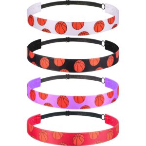 satinior 4 pieces girls non-slip basketball headband adjustable basketball hairband girls sports hair accessories (black, purple, red, white)