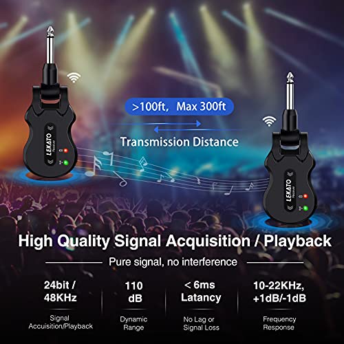 LEKATO 5.8Ghz Wireless Guitar System 4 Channels Audio Digital Guitar Transmitter Receiver