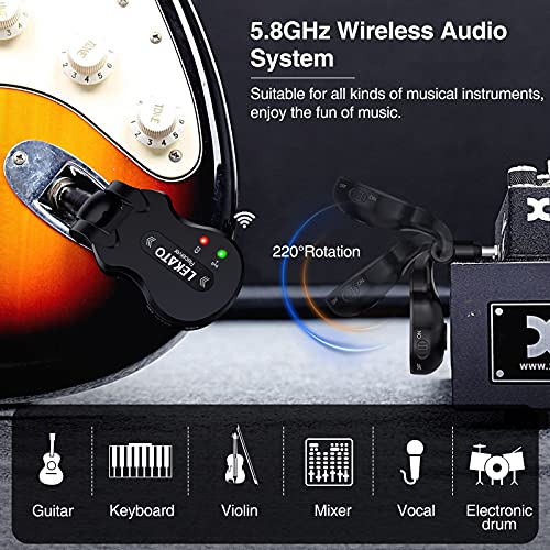 LEKATO 5.8Ghz Wireless Guitar System 4 Channels Audio Digital Guitar Transmitter Receiver