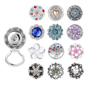 mjartoria interchangeable snap buttons centerpiece rhinestone eye glass holding brooch (12pcs blue-rhinestone)