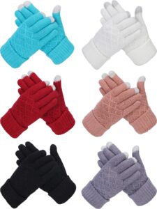 satinior 6 pairs winter gloves for women men touch screen texting warm gloves with fleece knit lining soft elastic cuff(simple style,assorted colors)