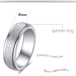 Tornito Stainless Steel Spinner Ring Engagement Wedding Band for Women Sand Blast Finish Step Edge Sleek 6MM