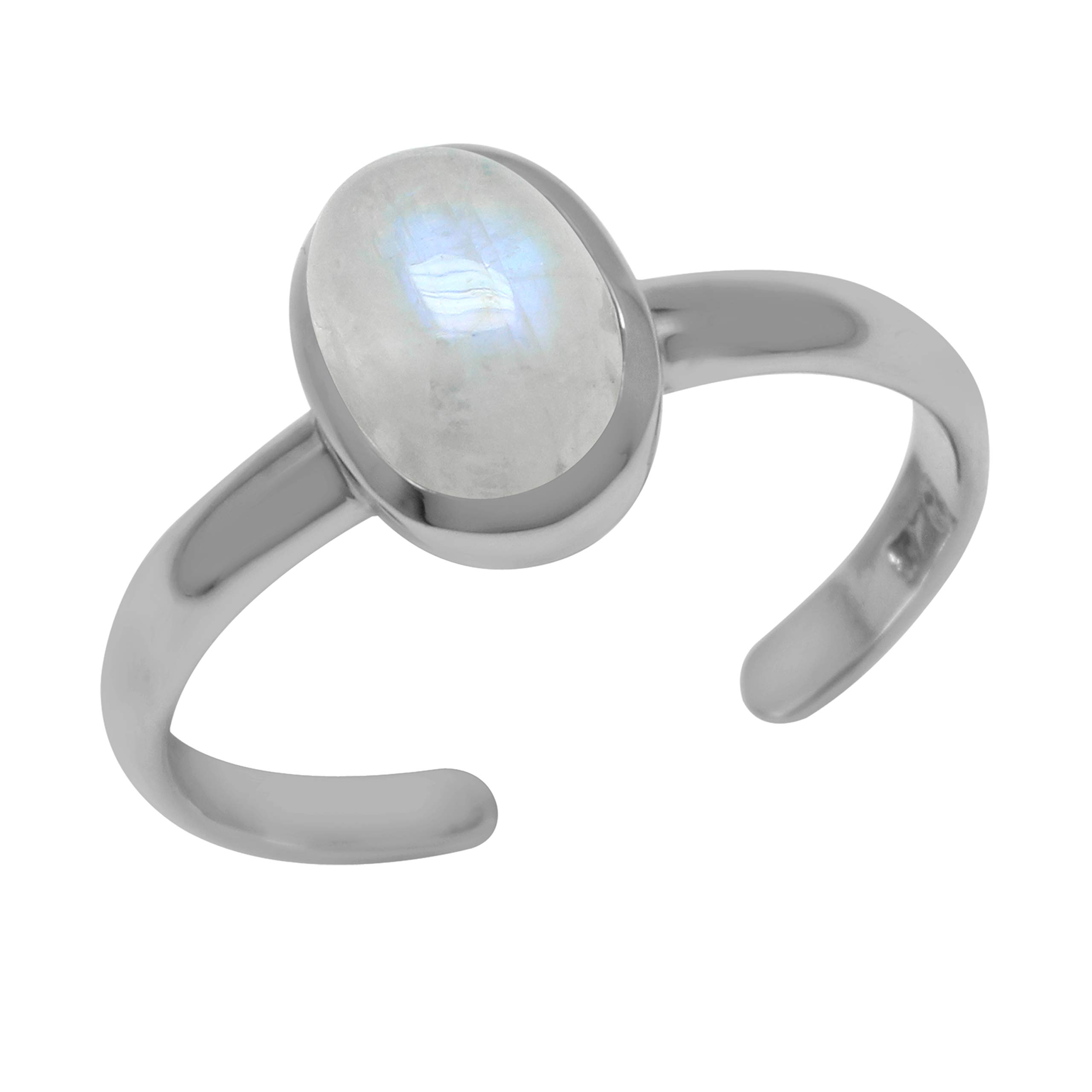 Silvershake Natural Rainbow Moonstone Oval 7x5 mm 925 Sterling Silver Toe Ring Size 4