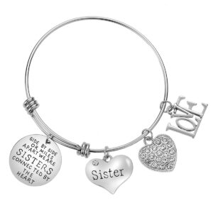 lcbulu sister bracelet sister gifts from sister - side by side or miles apart we are sisters connected by the heart, perfect birthday gifts for sister from sister (a)