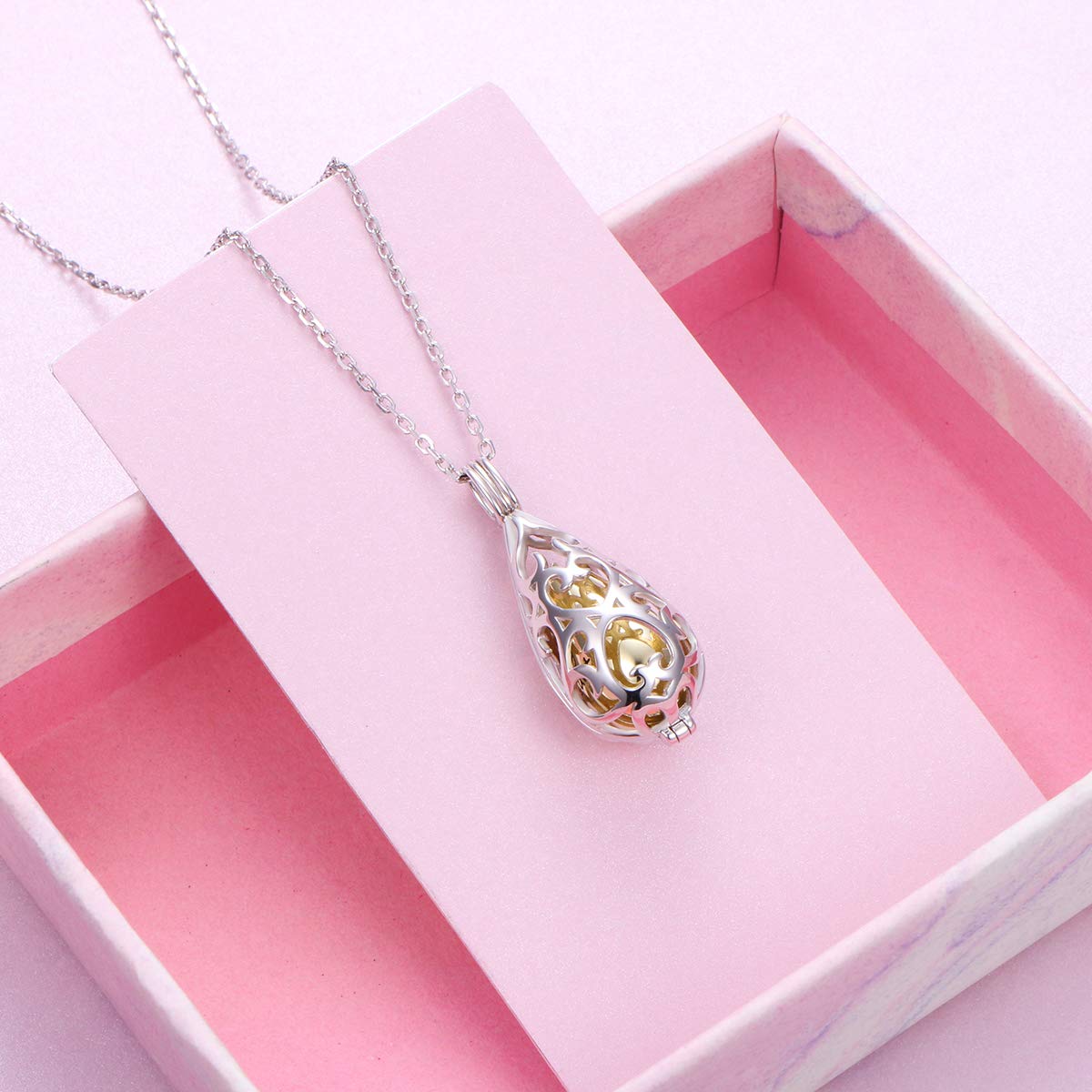 S925 Sterling Silver Always in My Heart Teardrop Memorial Pendant Necklace with Hollow Urn Keepsake Cremation Jewelry for Ashes