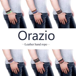 ORAZIO 35 Pcs Mens Braided Leather Bracelets Set for Women Cool Boho Ethnic Tribal Wooden Bead Cuff Wrap Bracelet Handmade Wrist Adjustable