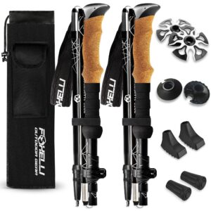 foxelli folding trekking poles – 2-pc ultra compact hiking poles for men & women, lightweight strong aluminum 7075 collapsible foldable walking sticks with flip locks, 4 season all terrain accessories