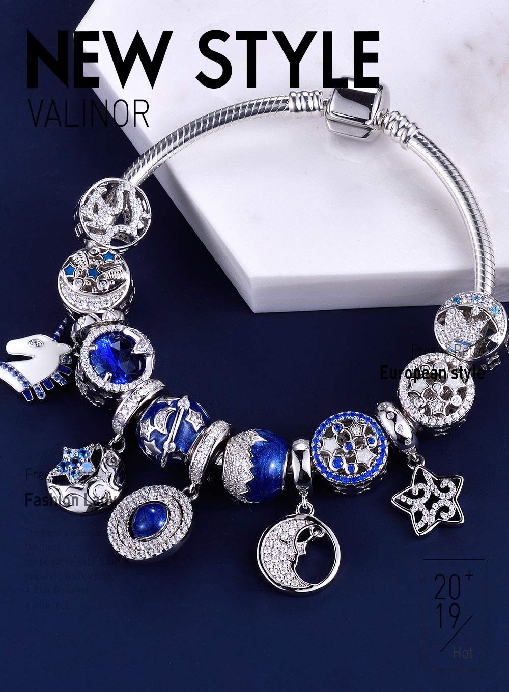 EVESCITY Limited Edition Blue Mountain Peak Ocean Crystallized 925 Sterling Silver Bead For Charms Bracelets ♥ Best Jewelry Gifts for Her ♥