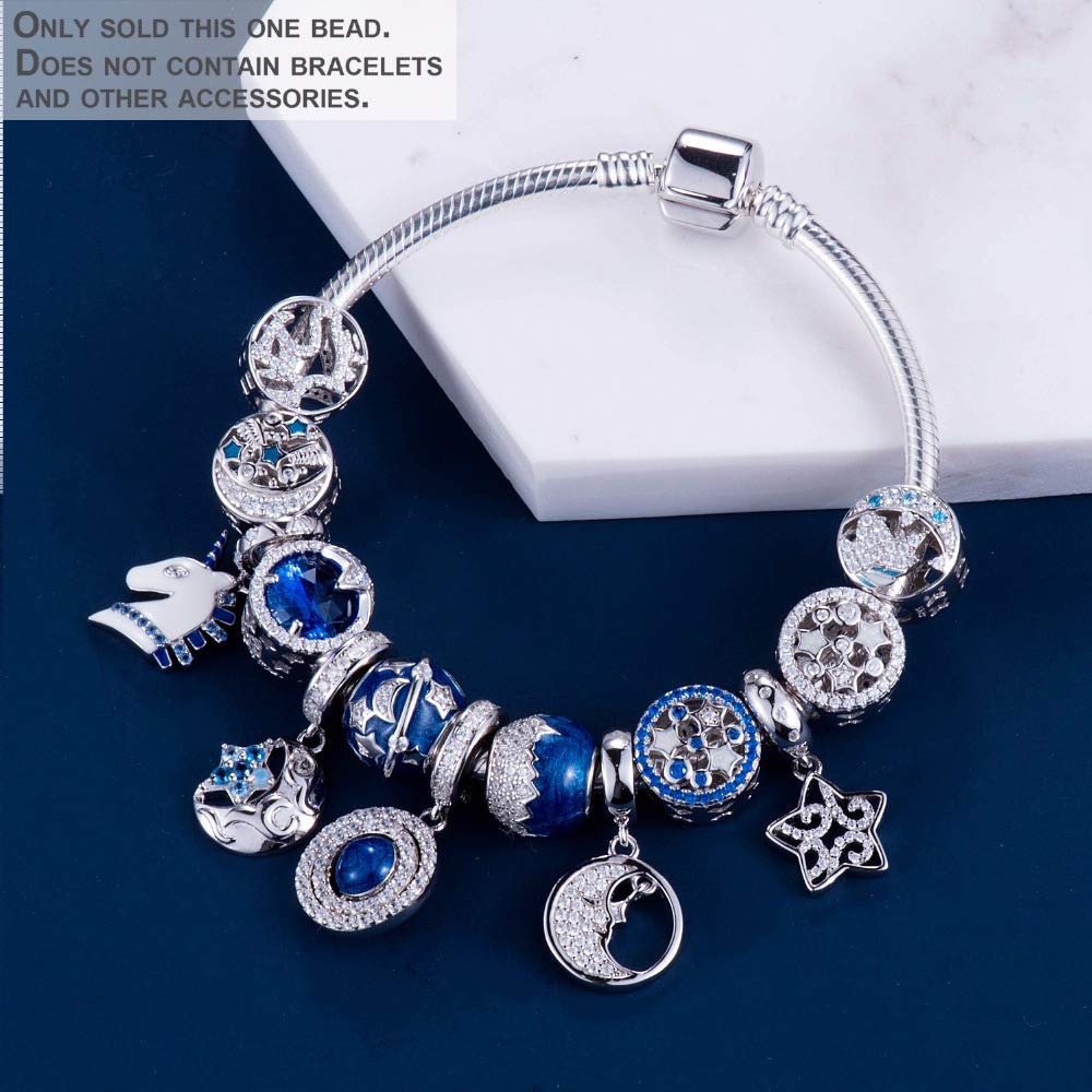 EVESCITY Limited Edition Blue Mountain Peak Ocean Crystallized 925 Sterling Silver Bead For Charms Bracelets ♥ Best Jewelry Gifts for Her ♥