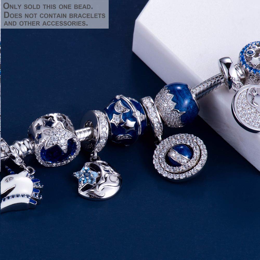 EVESCITY Limited Edition Blue Mountain Peak Ocean Crystallized 925 Sterling Silver Bead For Charms Bracelets ♥ Best Jewelry Gifts for Her ♥