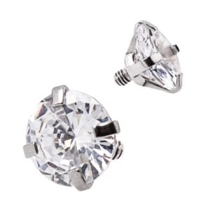 clear 5mm cz crystal gem 316l stainless steel internally threaded dermal top (sold by piece)