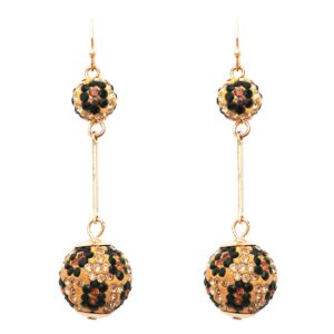 rosemarie & jubalee women's get wild leopard print pave crystal ball drop earrings (double ball bar gold tone fish hook, 2.5")