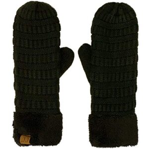 c.c cc super thick fuzzy fleeced lined warm winter knitted mittens gloves solid black