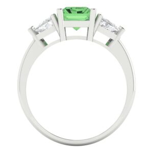 3.0 ct Emerald cut 3 stone Solitaire Green Simulated Diamond Designer Anniversary Bridal Engagement Ring 14k White Gold 6