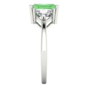 3.0 ct Emerald cut 3 stone Solitaire Green Simulated Diamond Designer Anniversary Bridal Engagement Ring 14k White Gold 6